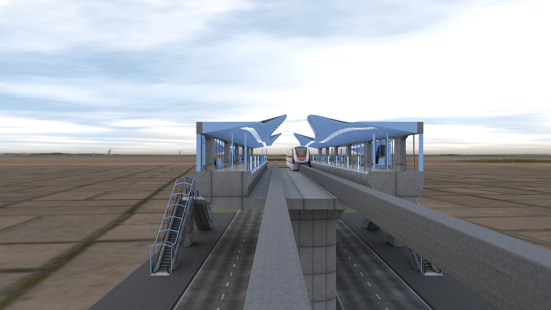 3D Monorail Station Textured With Train - TurboSquid 1890870