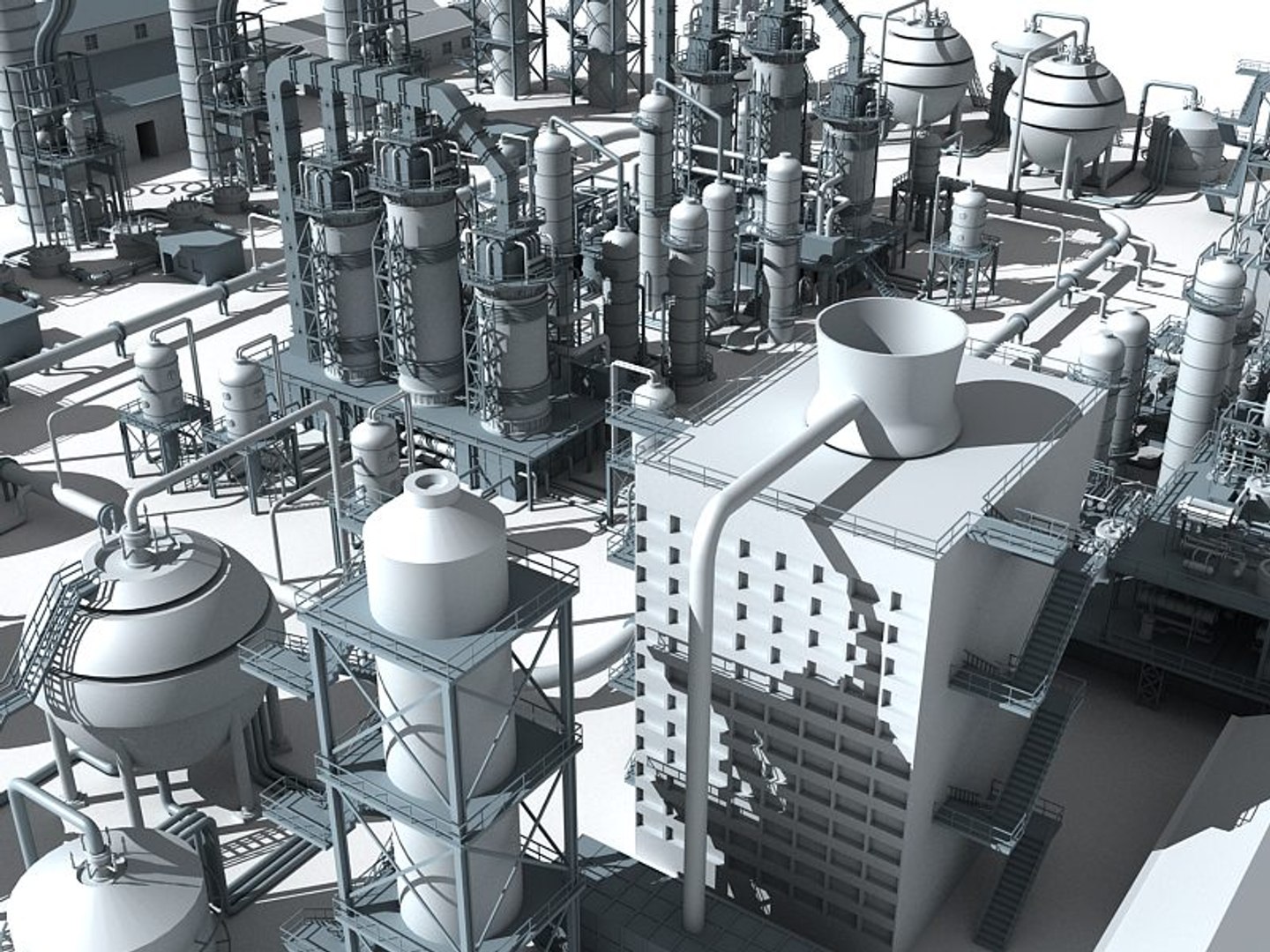 3d Model 3 Industrial Units Refinery