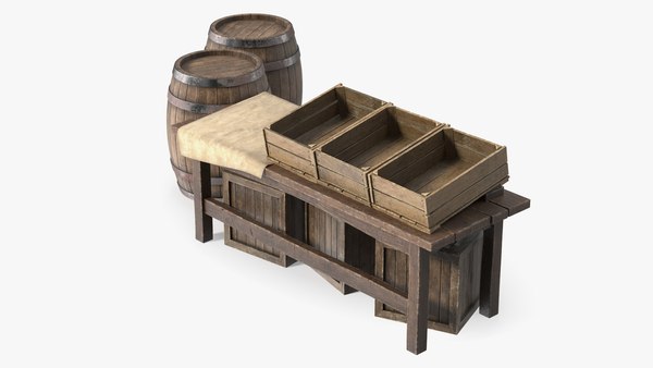 통과 상자가 있는 목조 시장 가판대 3D 모델 - TurboSquid 2221513