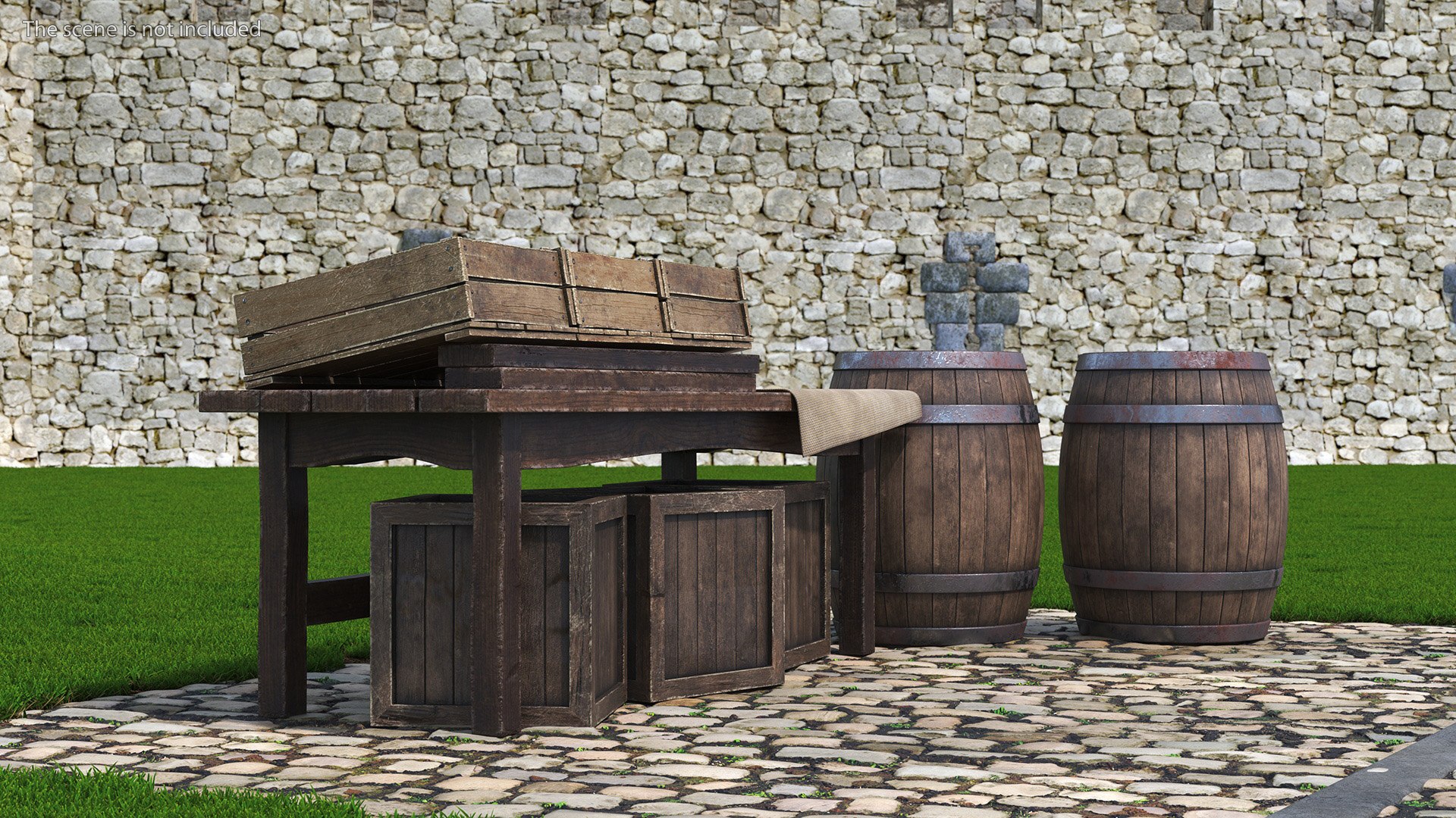 Wooden Market Stall With Barrels And Crates Model - TurboSquid 2221513