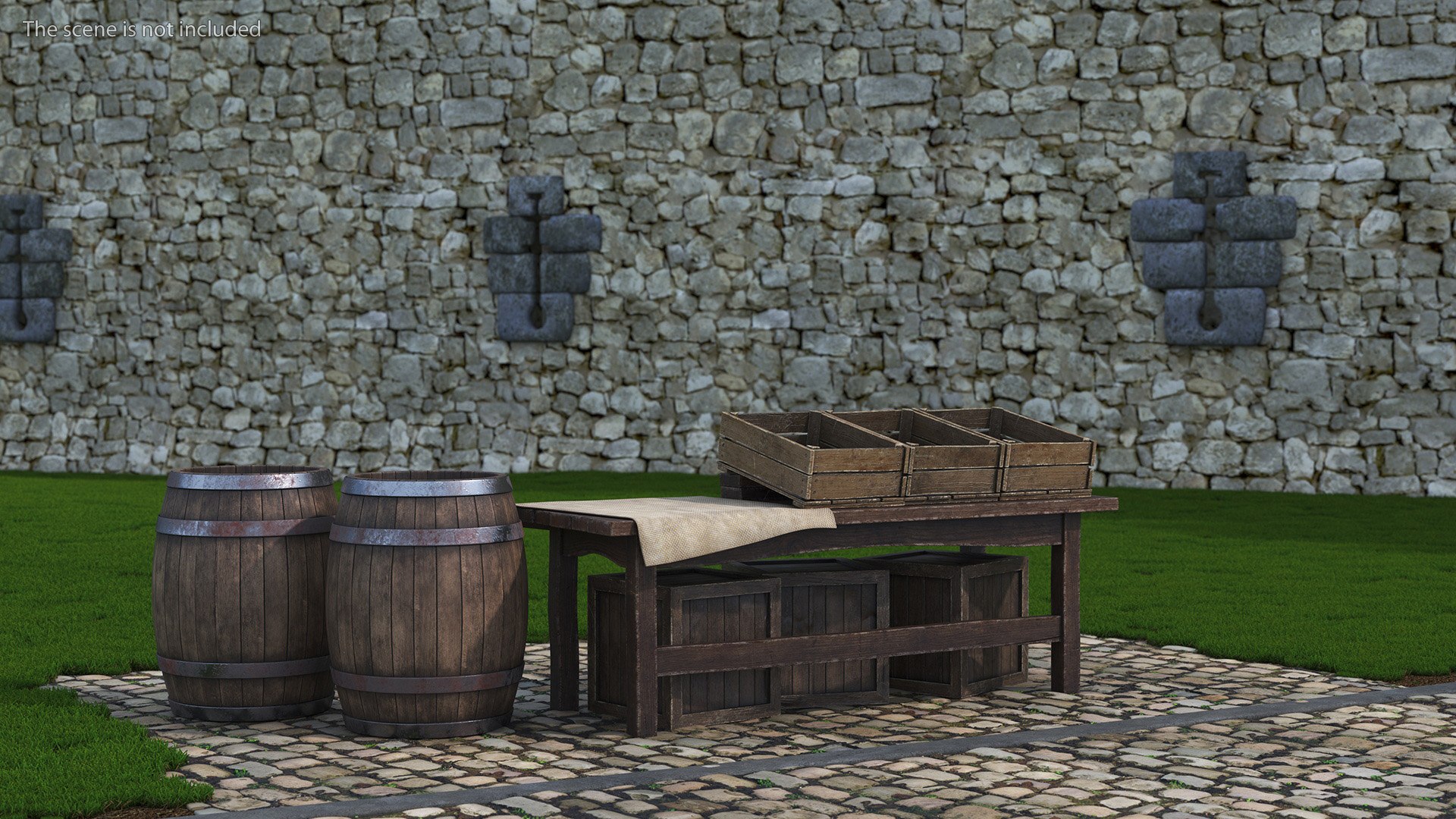 Wooden Market Stall With Barrels And Crates Model - TurboSquid 2221513