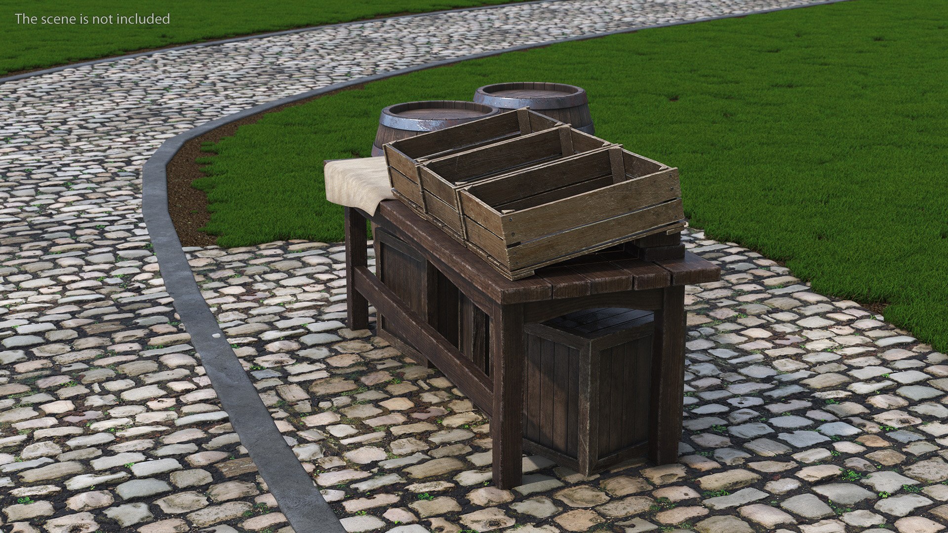 Wooden Market Stall With Barrels And Crates Model - TurboSquid 2221513