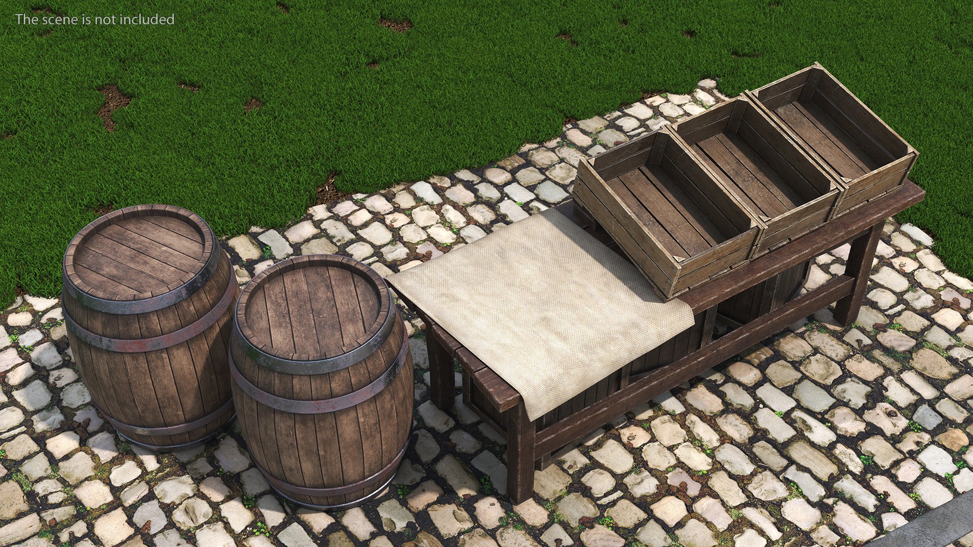 Wooden Market Stall With Barrels And Crates Model - TurboSquid 2221513