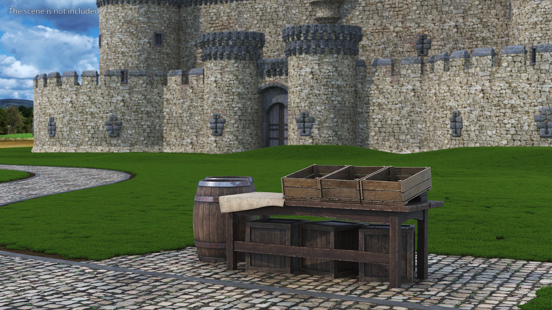 Wooden Market Stall With Barrels And Crates Model - TurboSquid 2221513