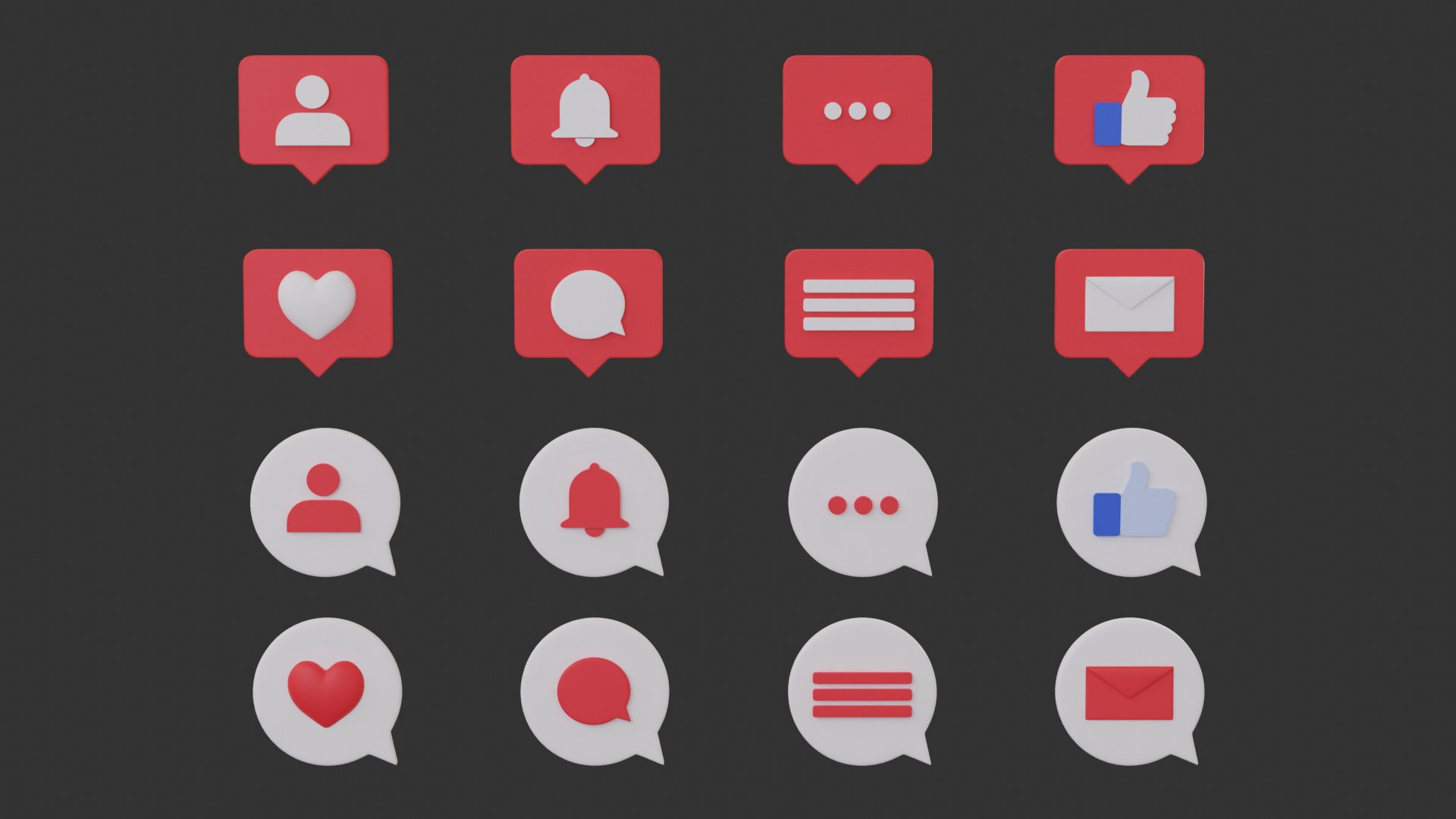 Bubble Notification Icon Set 3D Model - TurboSquid 1965510