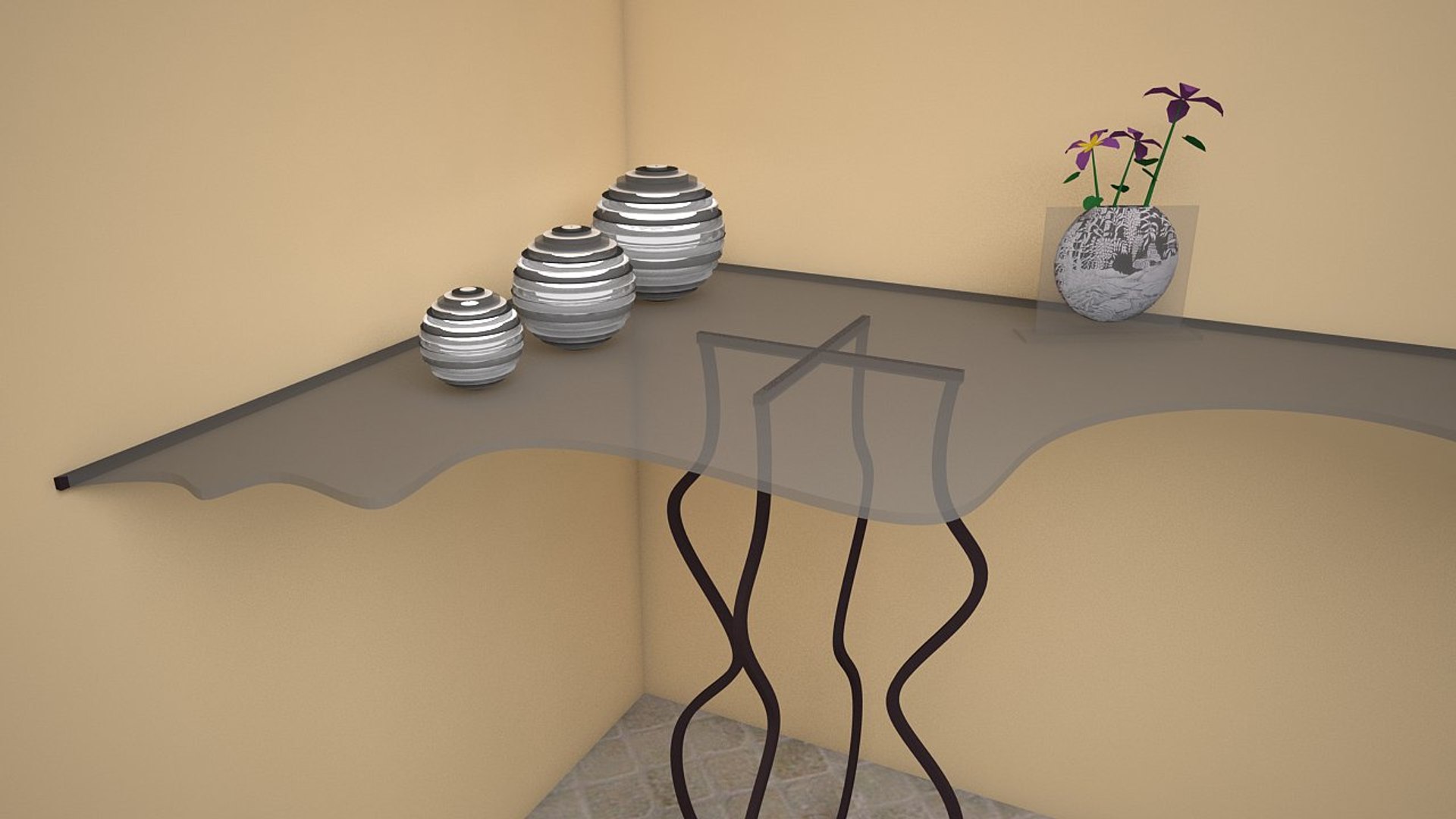 3d model organic shaped corner glass table