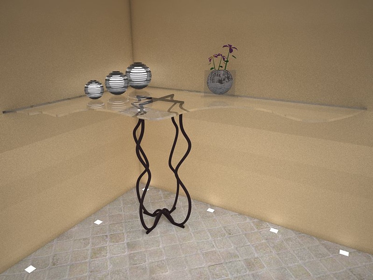 3d model organic shaped corner glass table