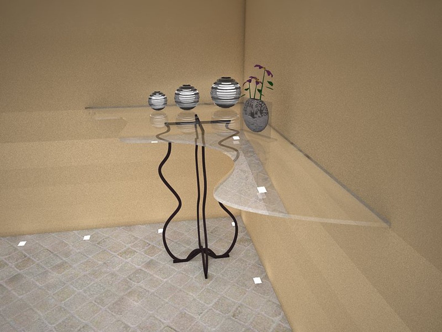 3d model organic shaped corner glass table