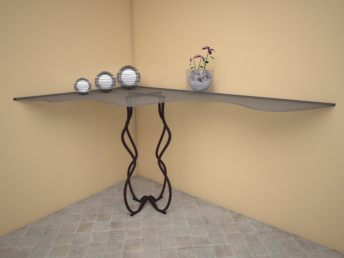 3d model organic shaped corner glass table