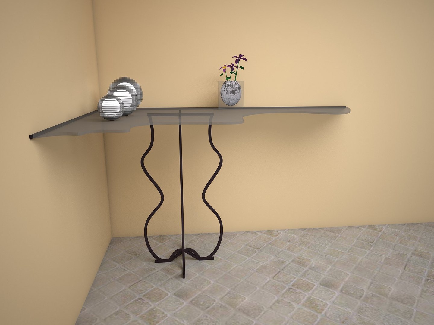 3d model organic shaped corner glass table