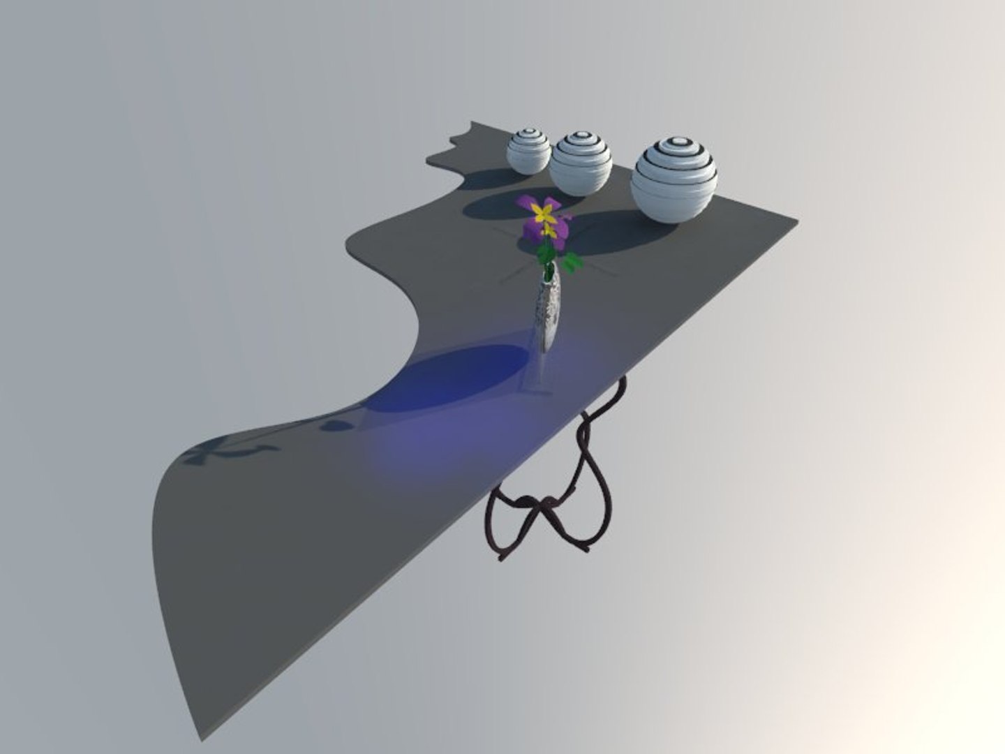 3d model organic shaped corner glass table