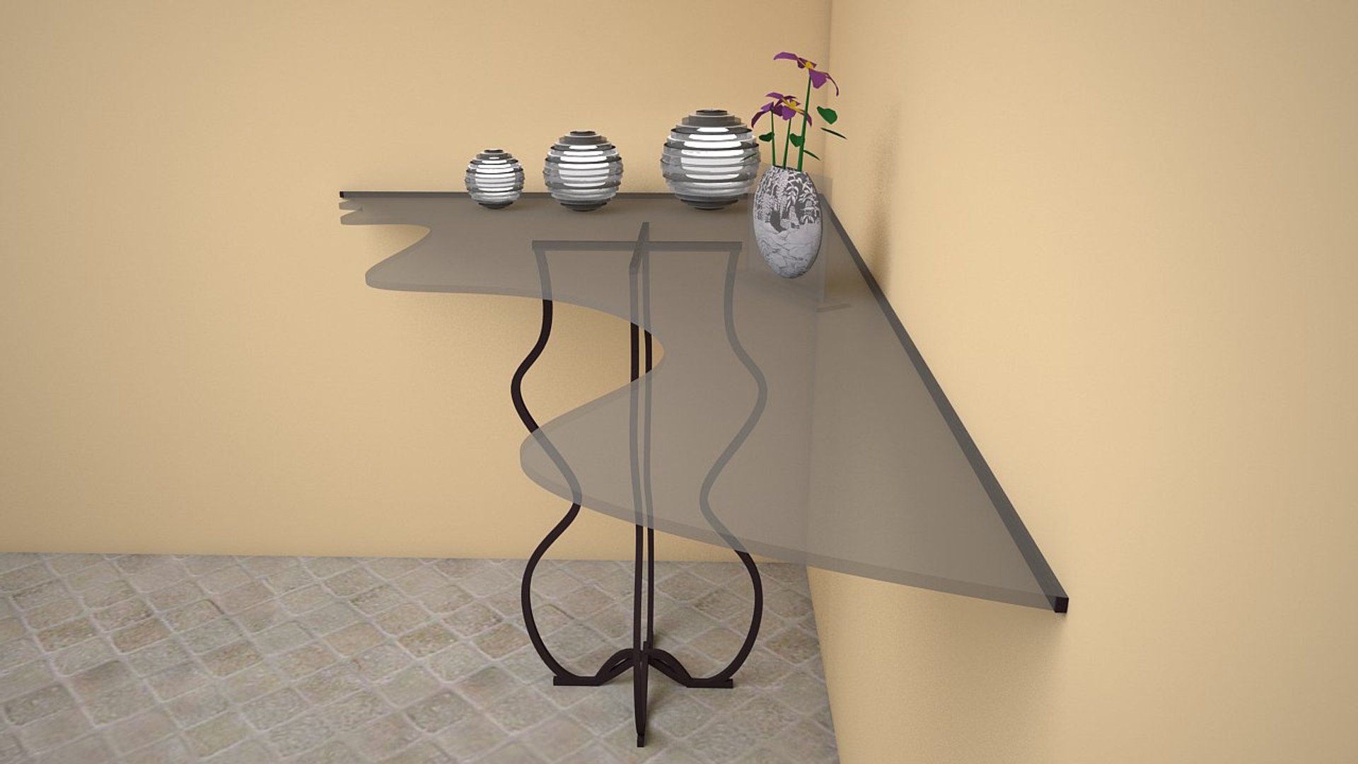 3d model organic shaped corner glass table