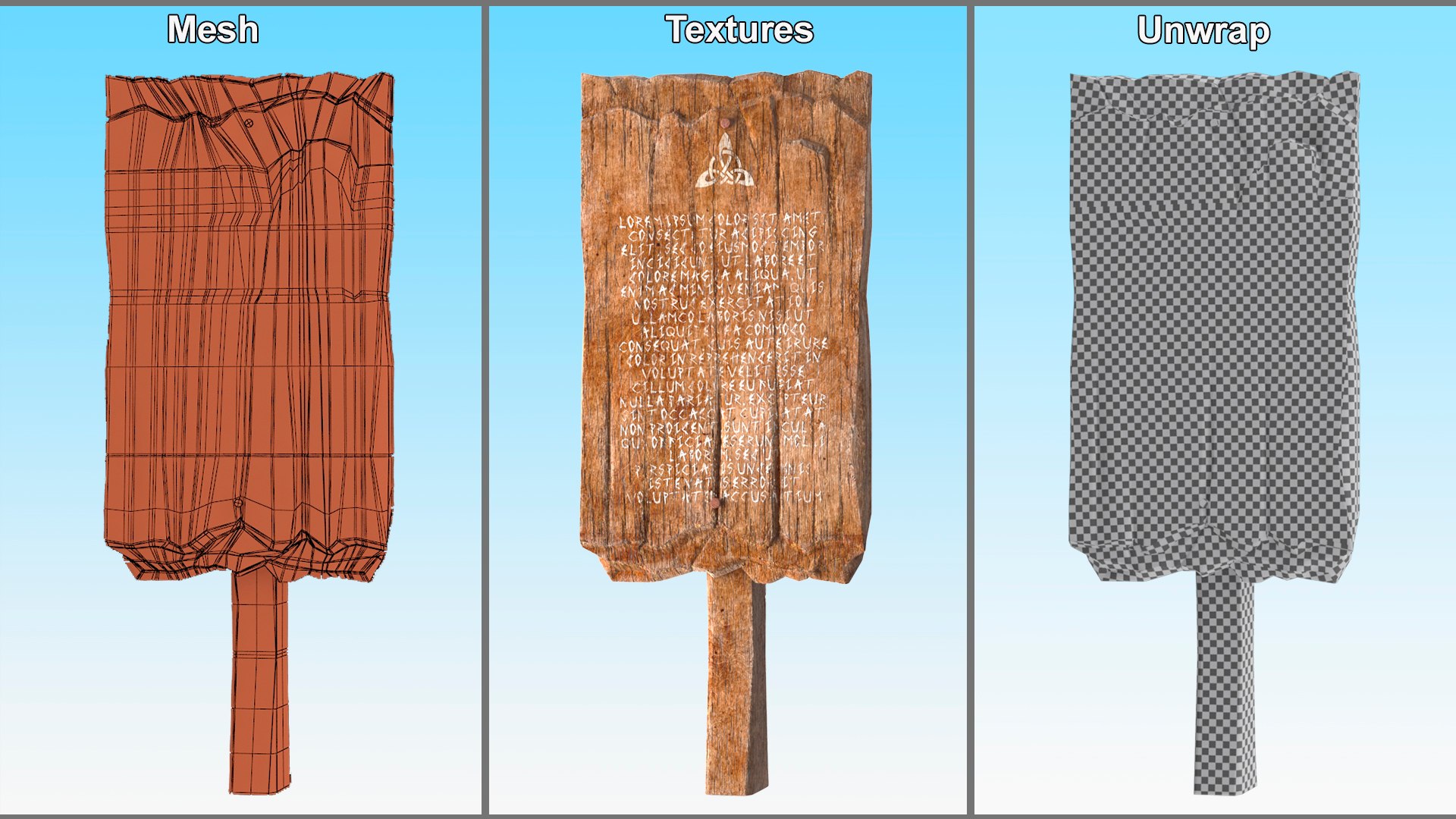 3D Aged Wooden Rural Road Signpost Mockup - TurboSquid 2114145