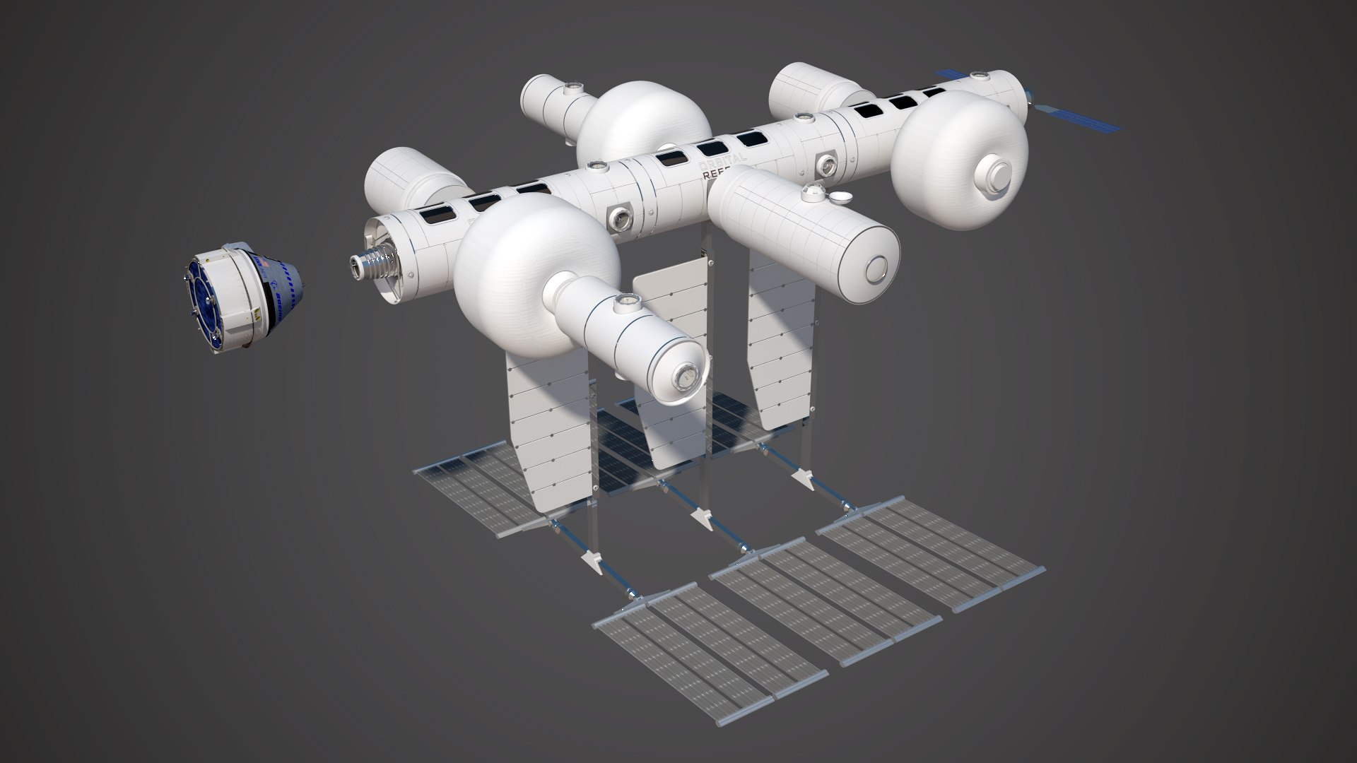Orbital Reef Space Station with Boeing Starliner Docking Left 3D model ...