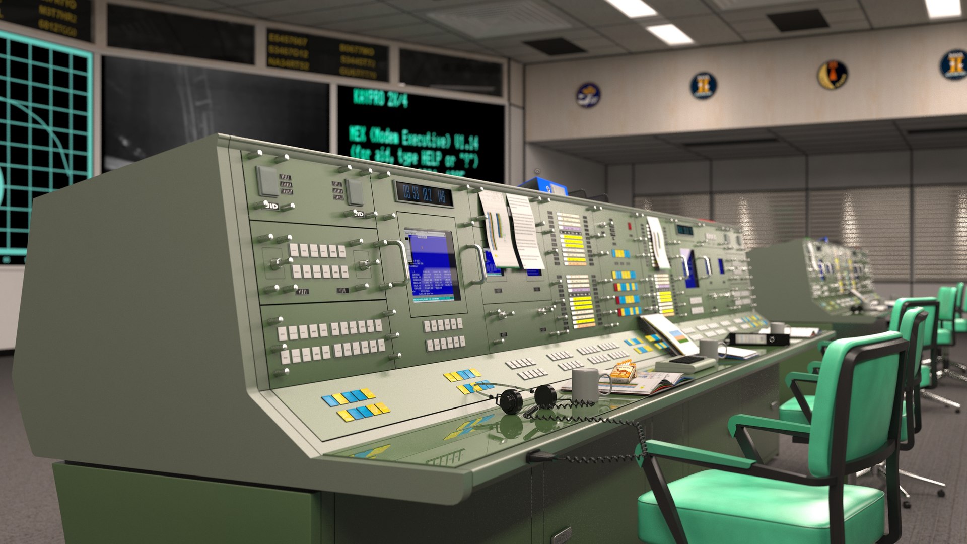 3D Apollo Mission Control Room Houston Nasa texas and Saturn Rocket ...