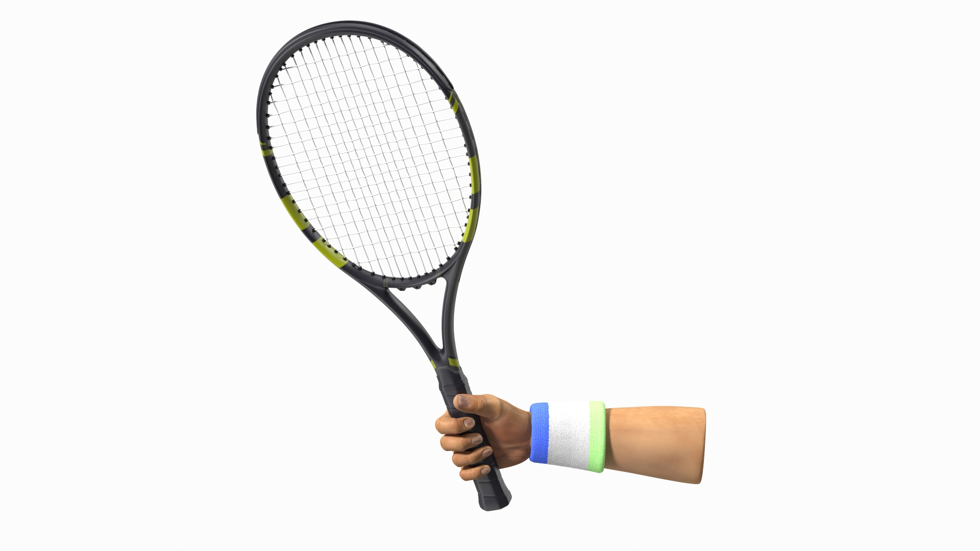 Man Hand With Colored Wristband Holds Tennis Racquet 3D Model ...