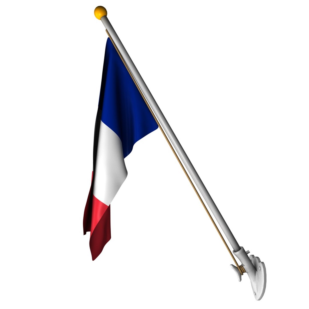 French Flags Set Pole 3d C4d