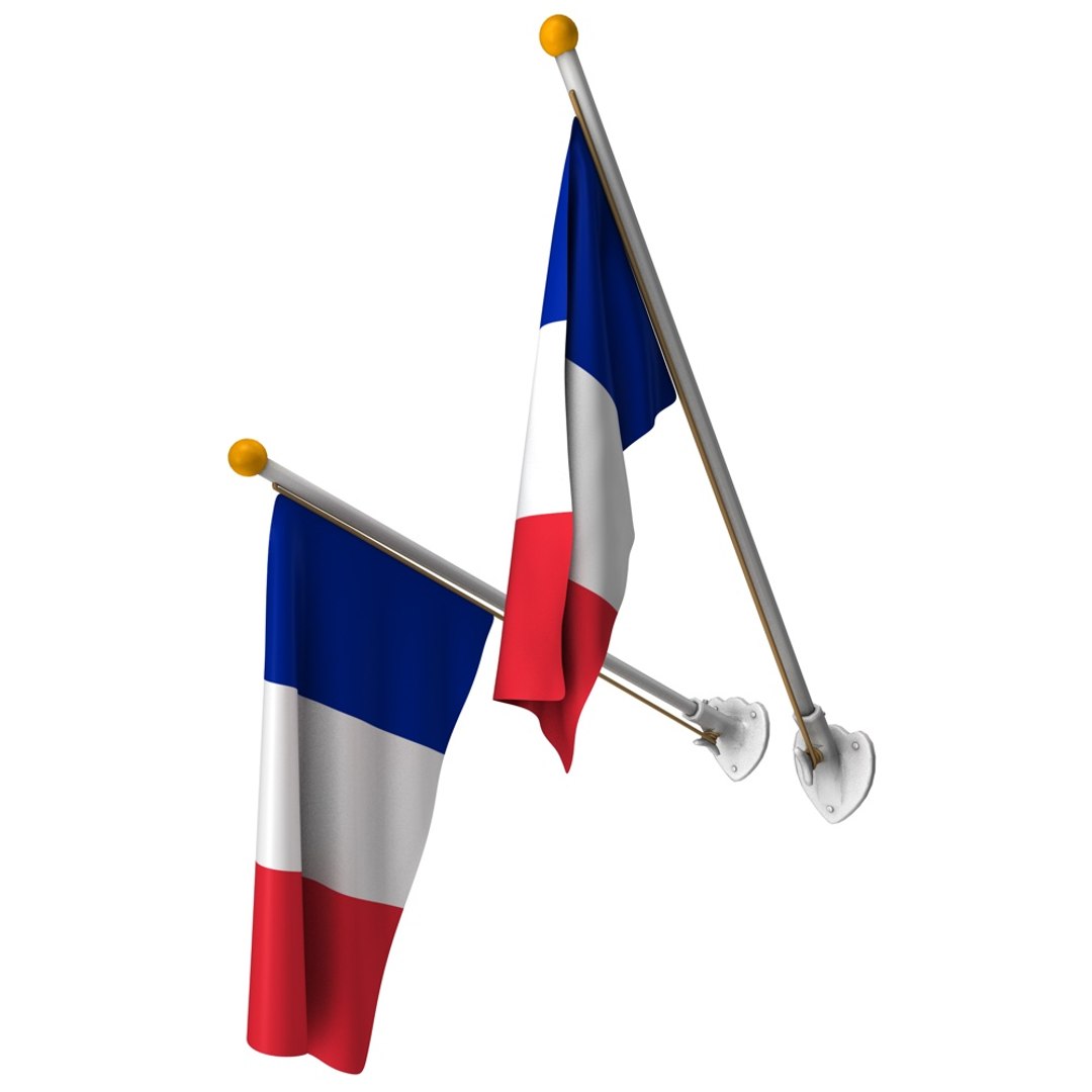 French Flags Set Pole 3d C4d