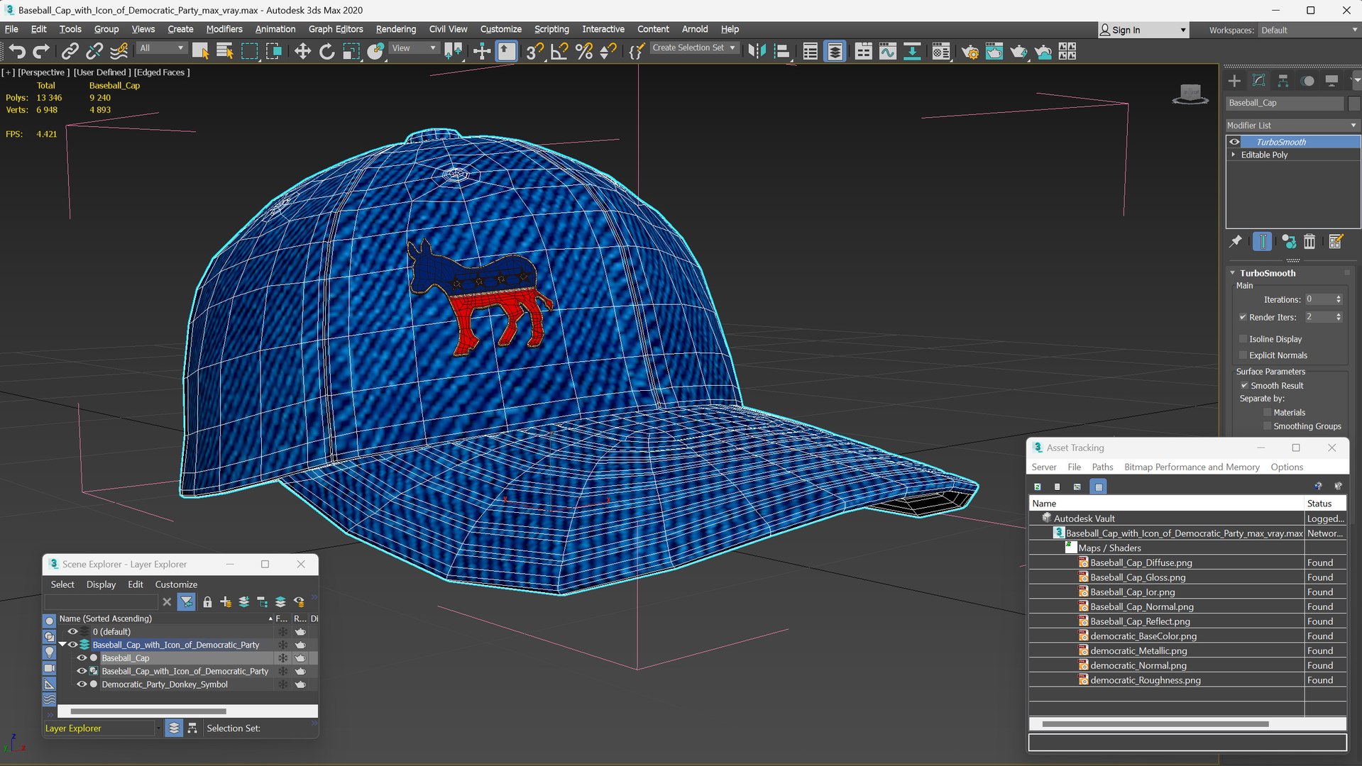 Baseball Cap With Icon Of Democratic Party 3D Model - TurboSquid 2321494