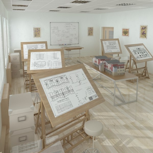 3d classroom render 2