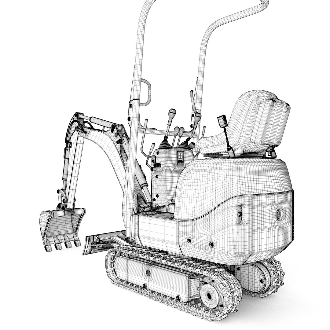mini excavator rigged 3d model