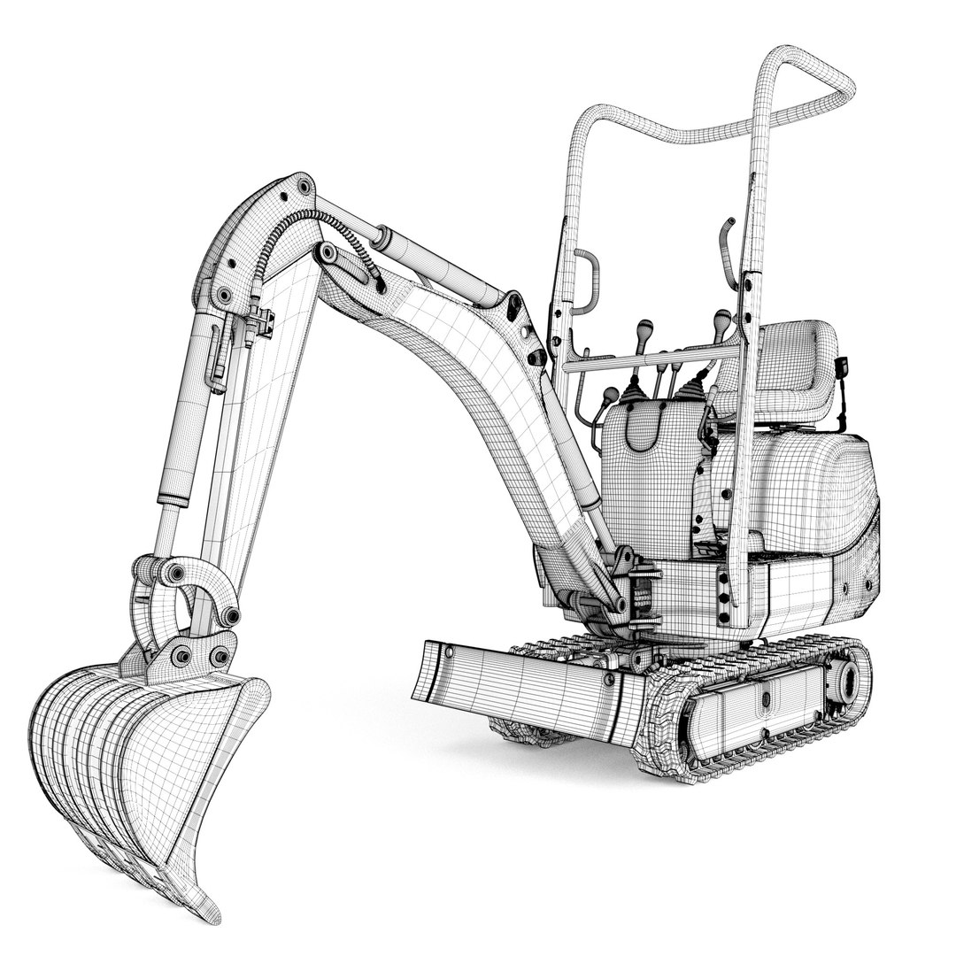 mini excavator rigged 3d model