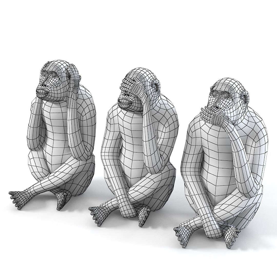 3d Monkey Statues Set