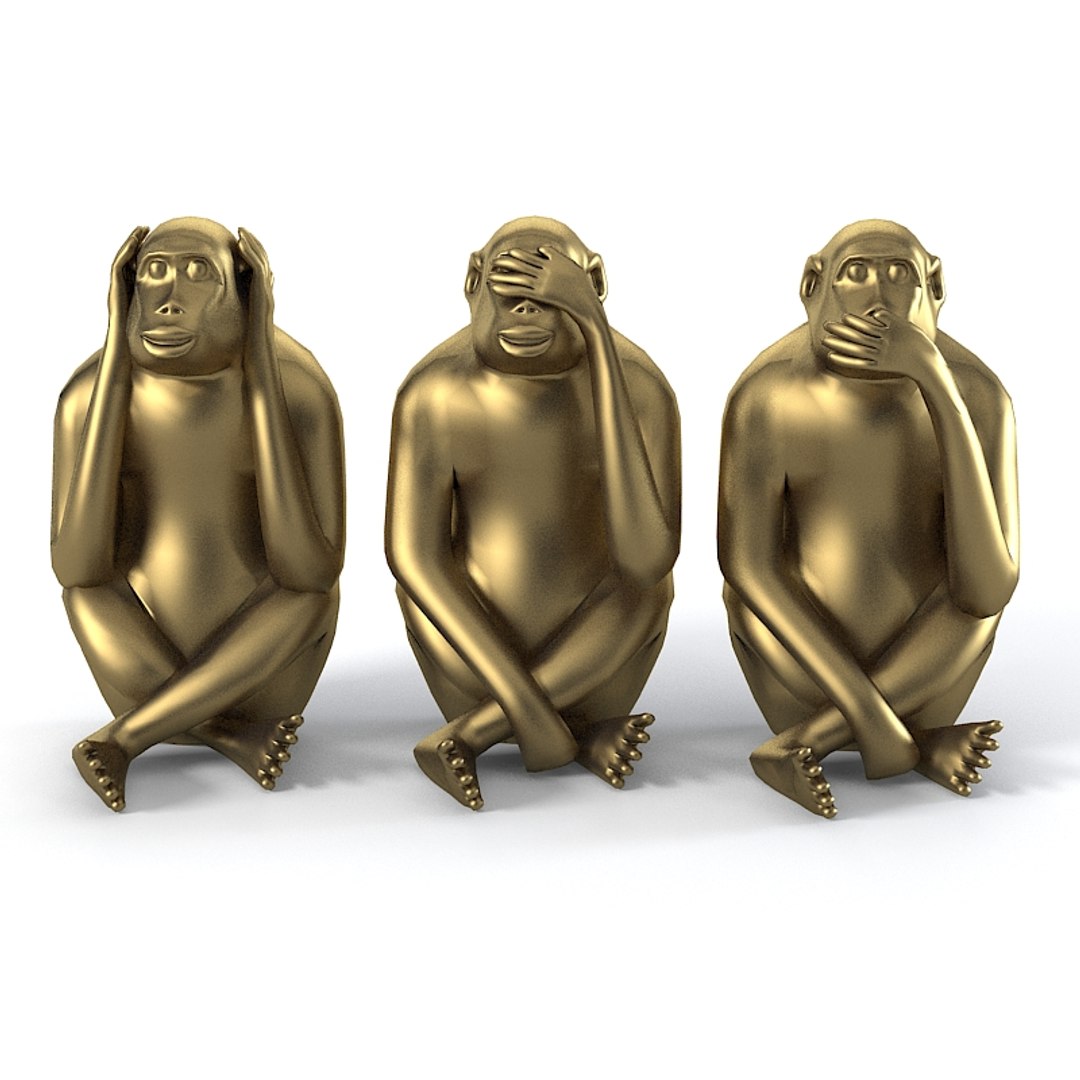 3d Monkey Statues Set
