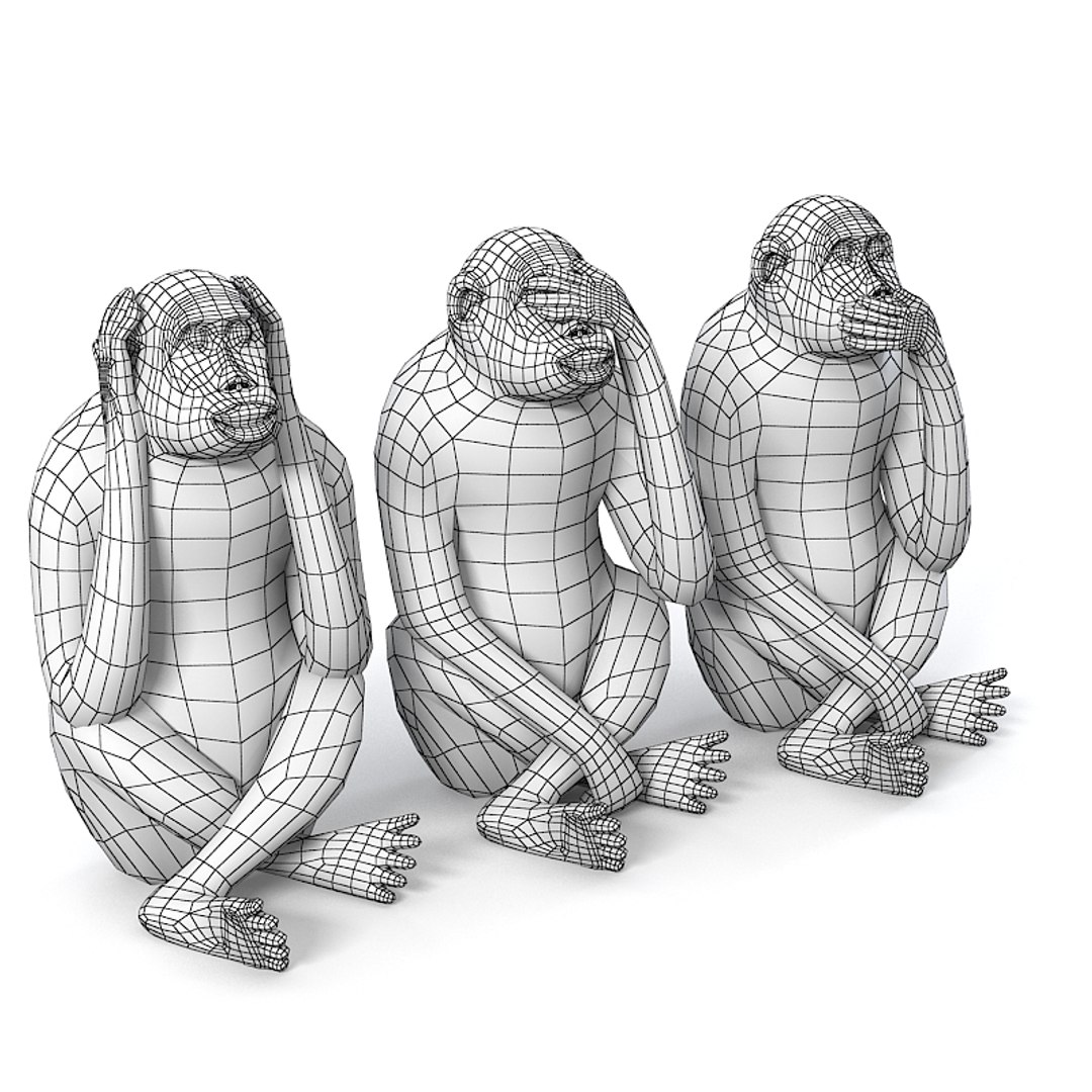 3d Monkey Statues Set
