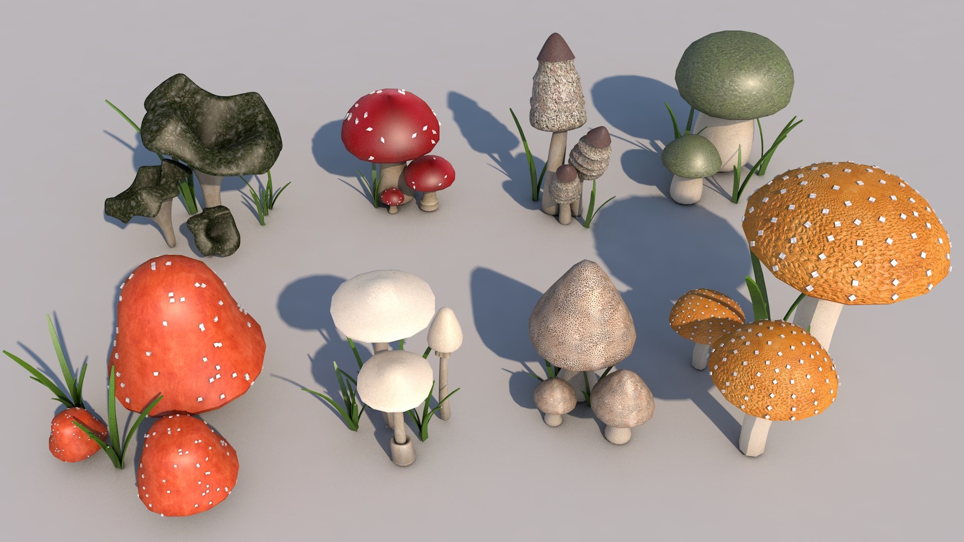 3D Mushroom Model Pack 8 Detailed Mushrooms In One Scene Model ...