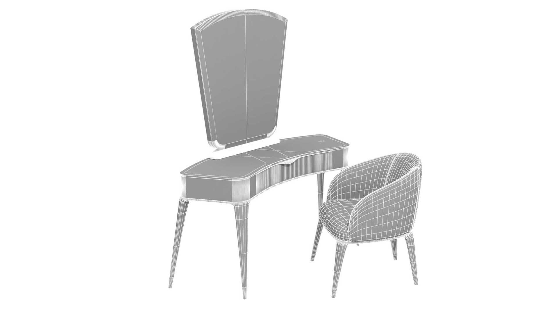 3D Model Michael Amini AICO MALIBU CREST Vanity Desk Mirror And Chair ...