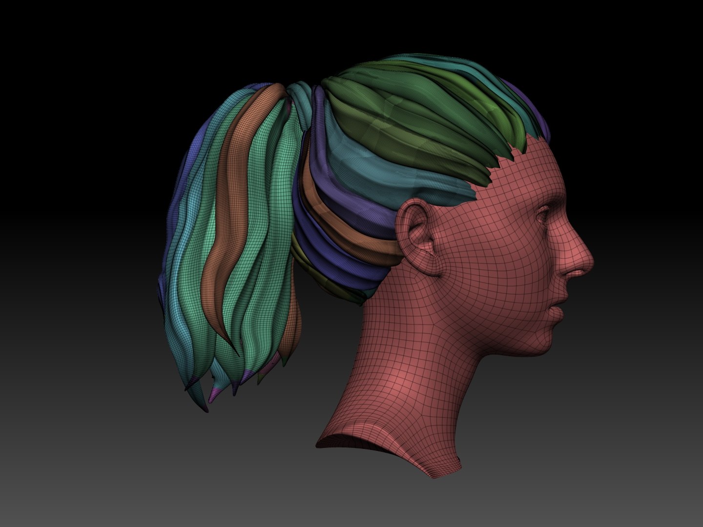 3D Wavy Ponytail Block Hairstyle - 3D Printable - TurboSquid 1797236