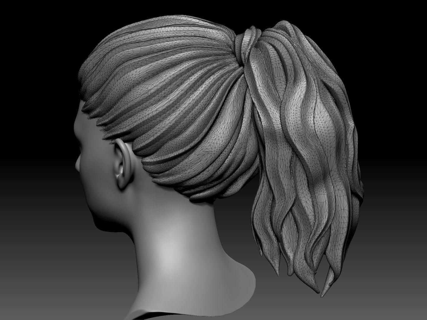 3D Wavy Ponytail Block Hairstyle - 3D Printable - TurboSquid 1797236
