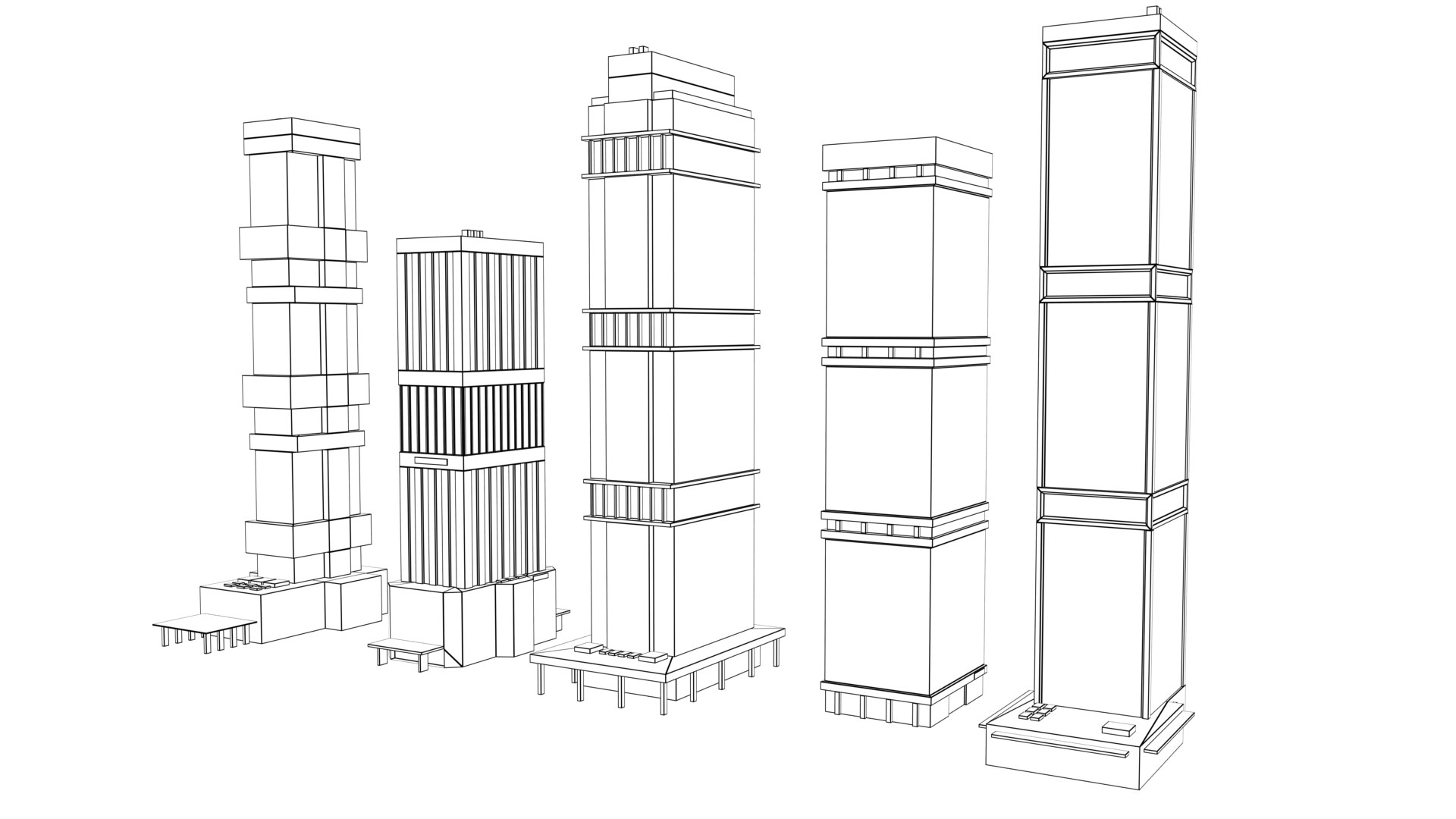 3D 5 High-Rise Buildings - TurboSquid 1791113