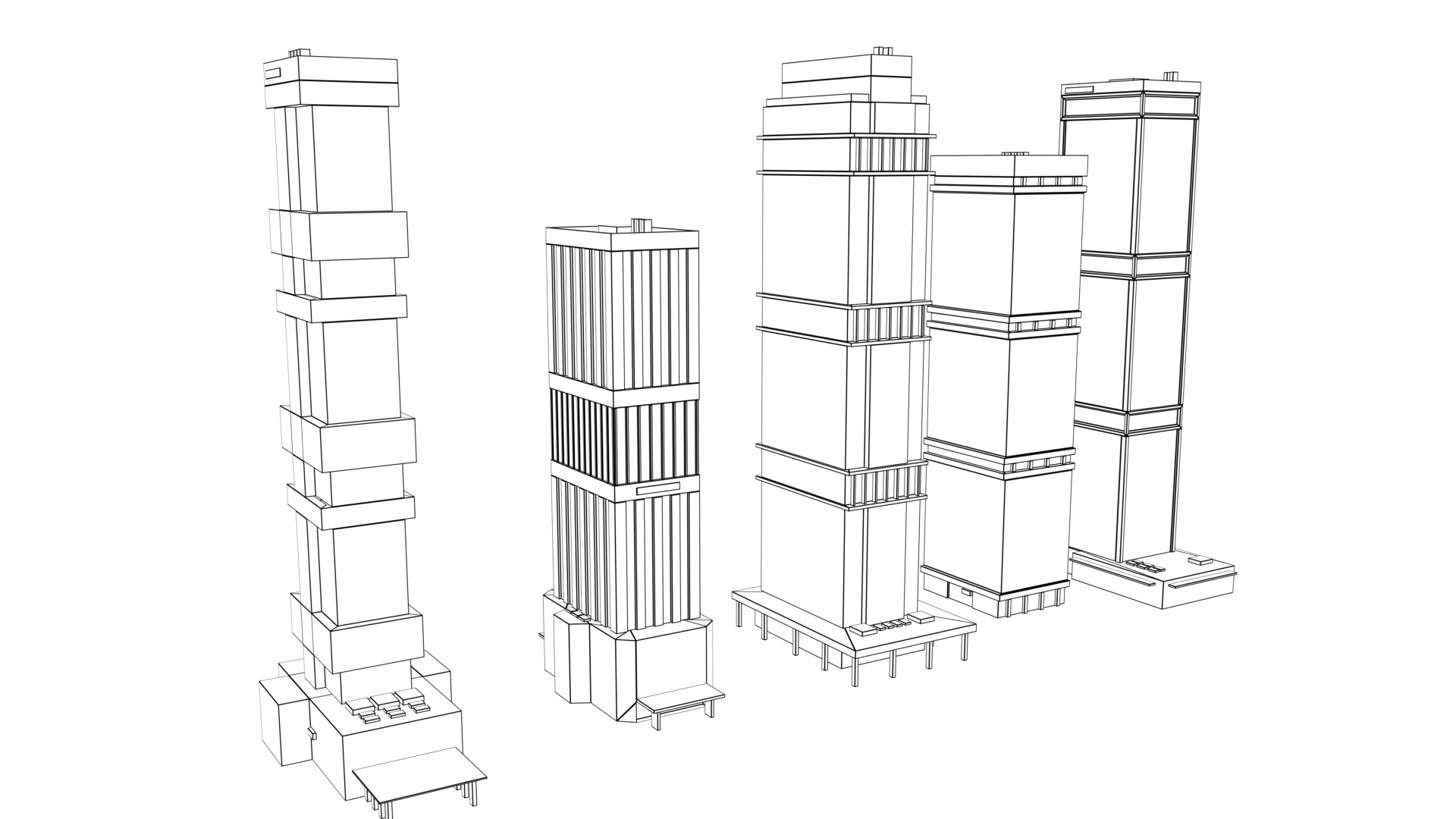 3D 5 High-Rise Buildings - TurboSquid 1791113