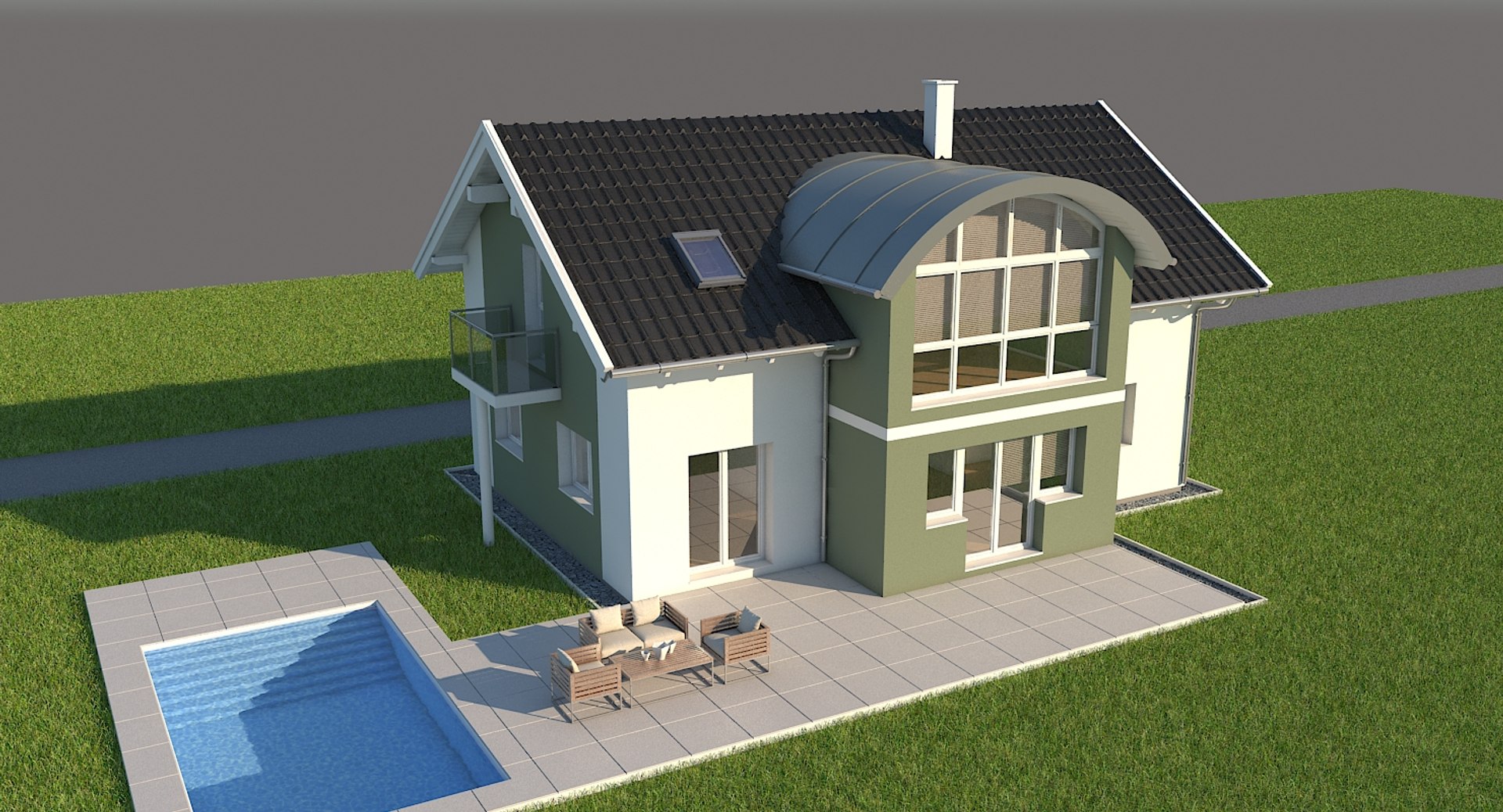 3d model of modern single family home