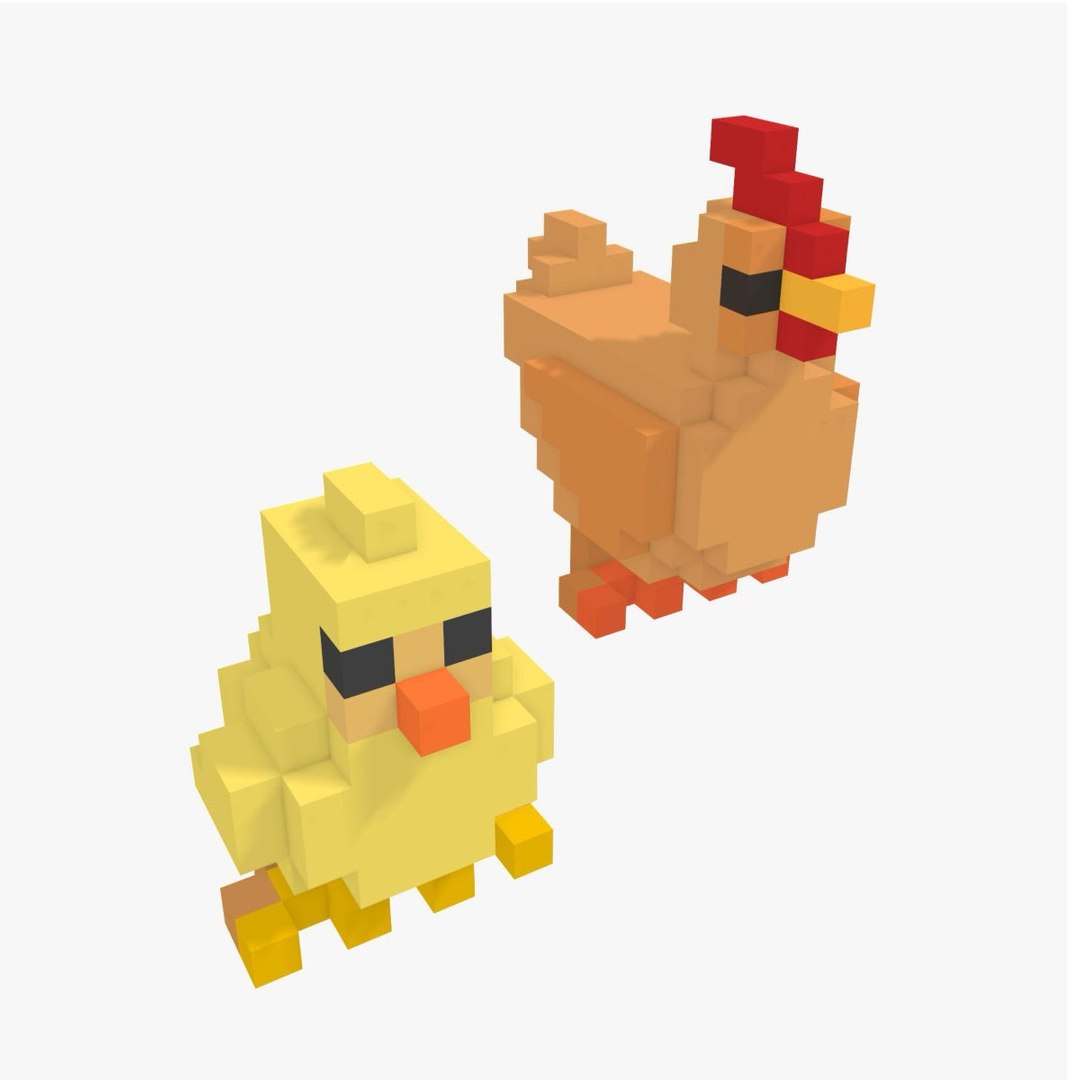3D Model Voxel Farm Chicken And Chick - TurboSquid 2294641