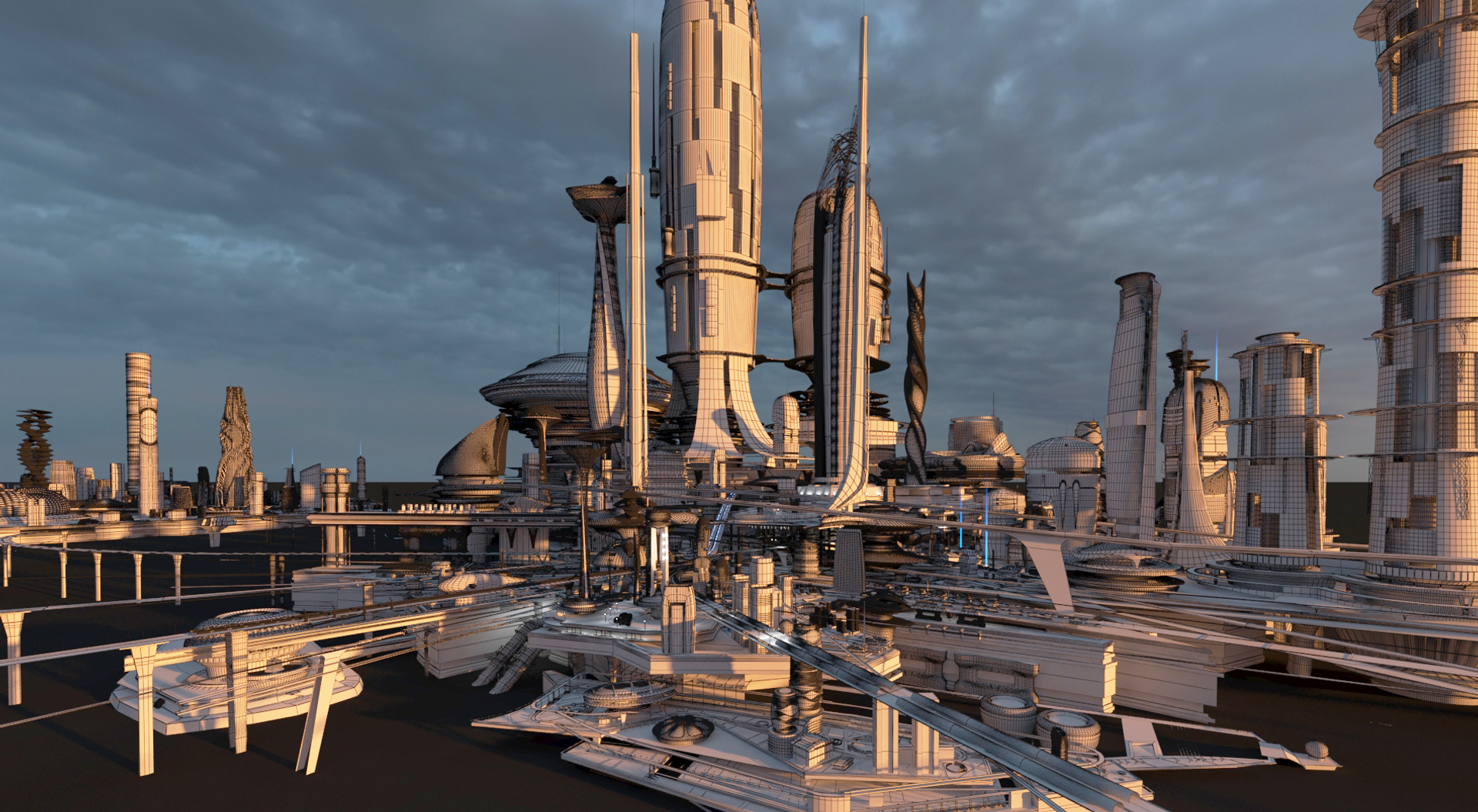 Future city 7 night building 3D model - TurboSquid 1209784