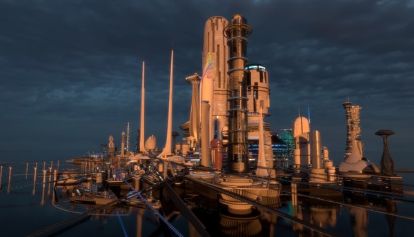Future city 7 night building 3D model - TurboSquid 1209784