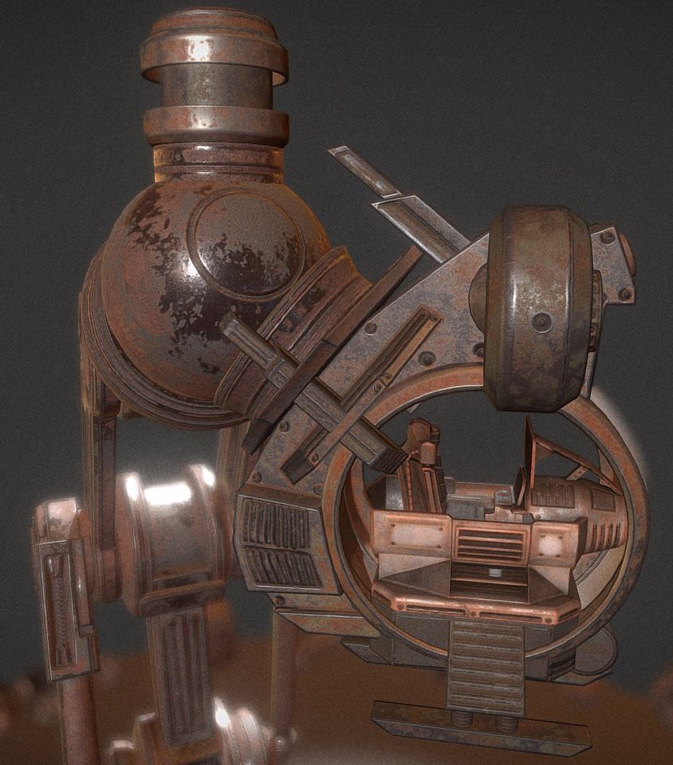 3d walking mech neck rusty model