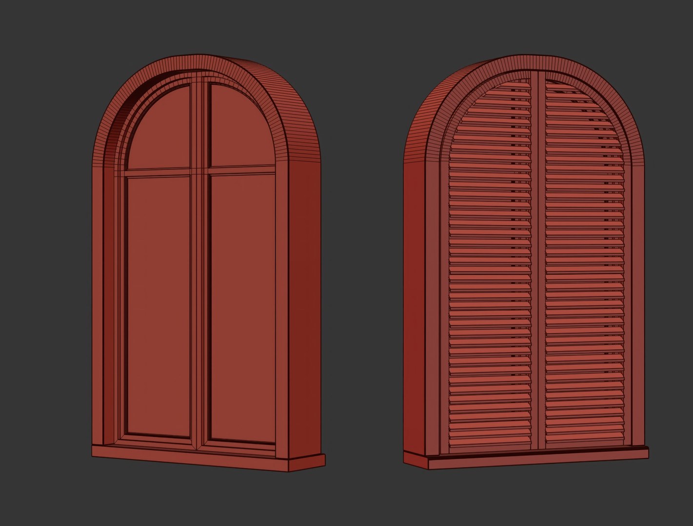 3D Wooden Arch Window With Shutters V3 Model - TurboSquid 2285014