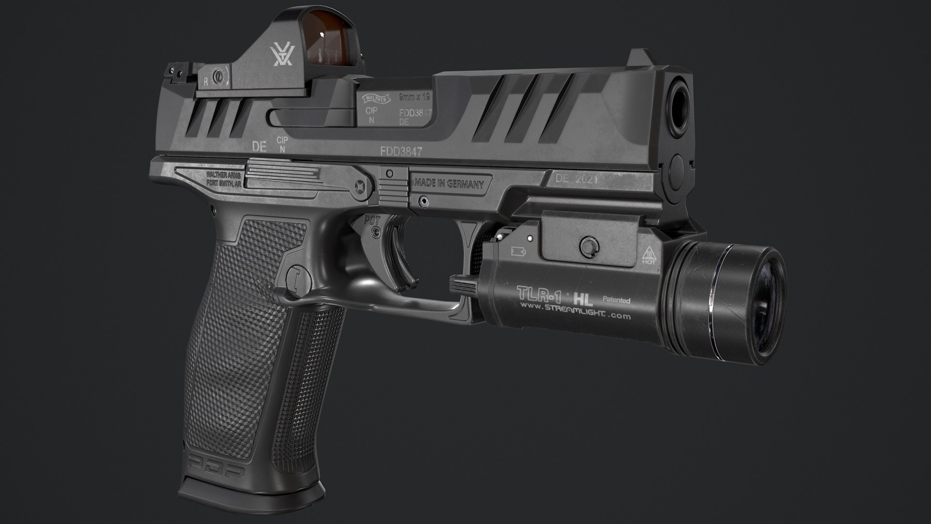 Walther PDP Fullsize with attachments 3D model - TurboSquid 2145592