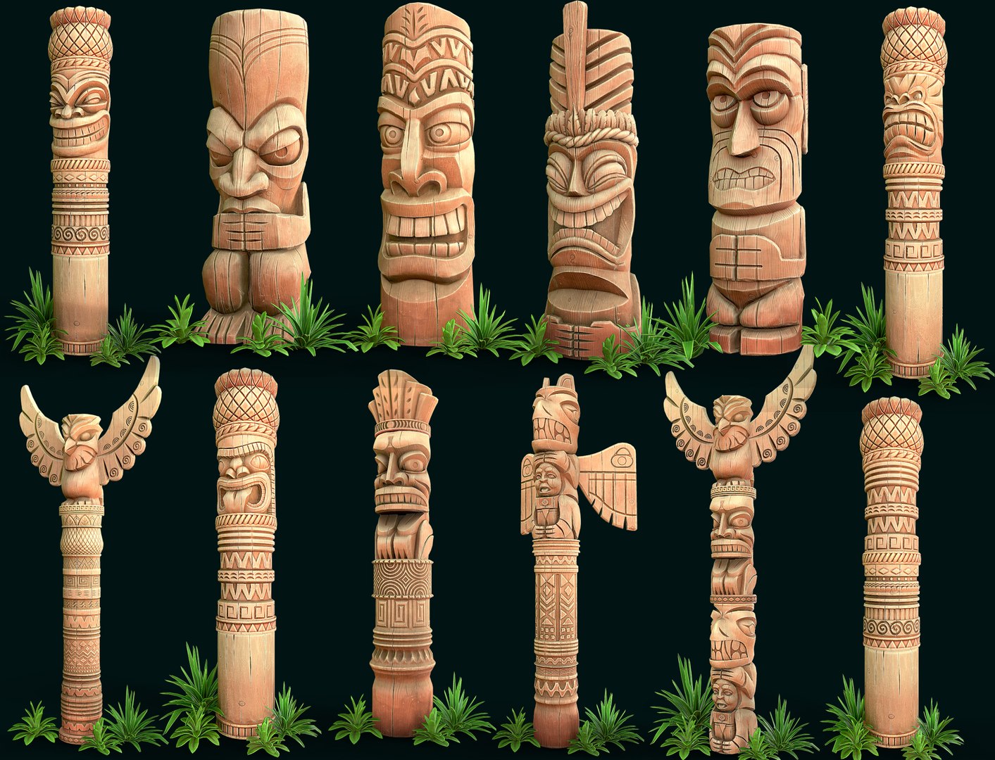 Stylized Wood Totems 3D - TurboSquid 2162739