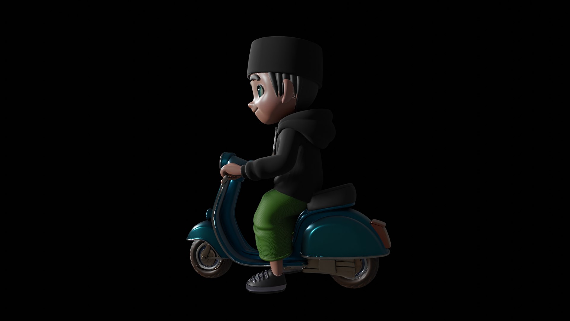 3d Model Render Of Cartoon Character Riding A Blue Motor Scooter 3D ...
