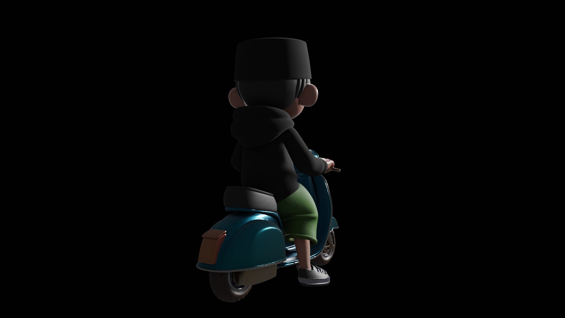 3d Model Render Of Cartoon Character Riding A Blue Motor Scooter 3D ...