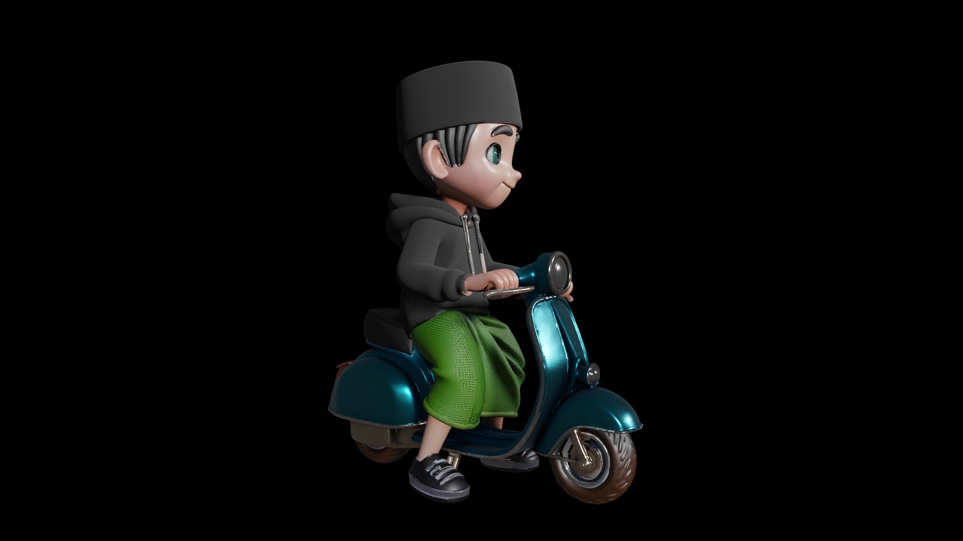 3d Model Render Of Cartoon Character Riding A Blue Motor Scooter 3D ...