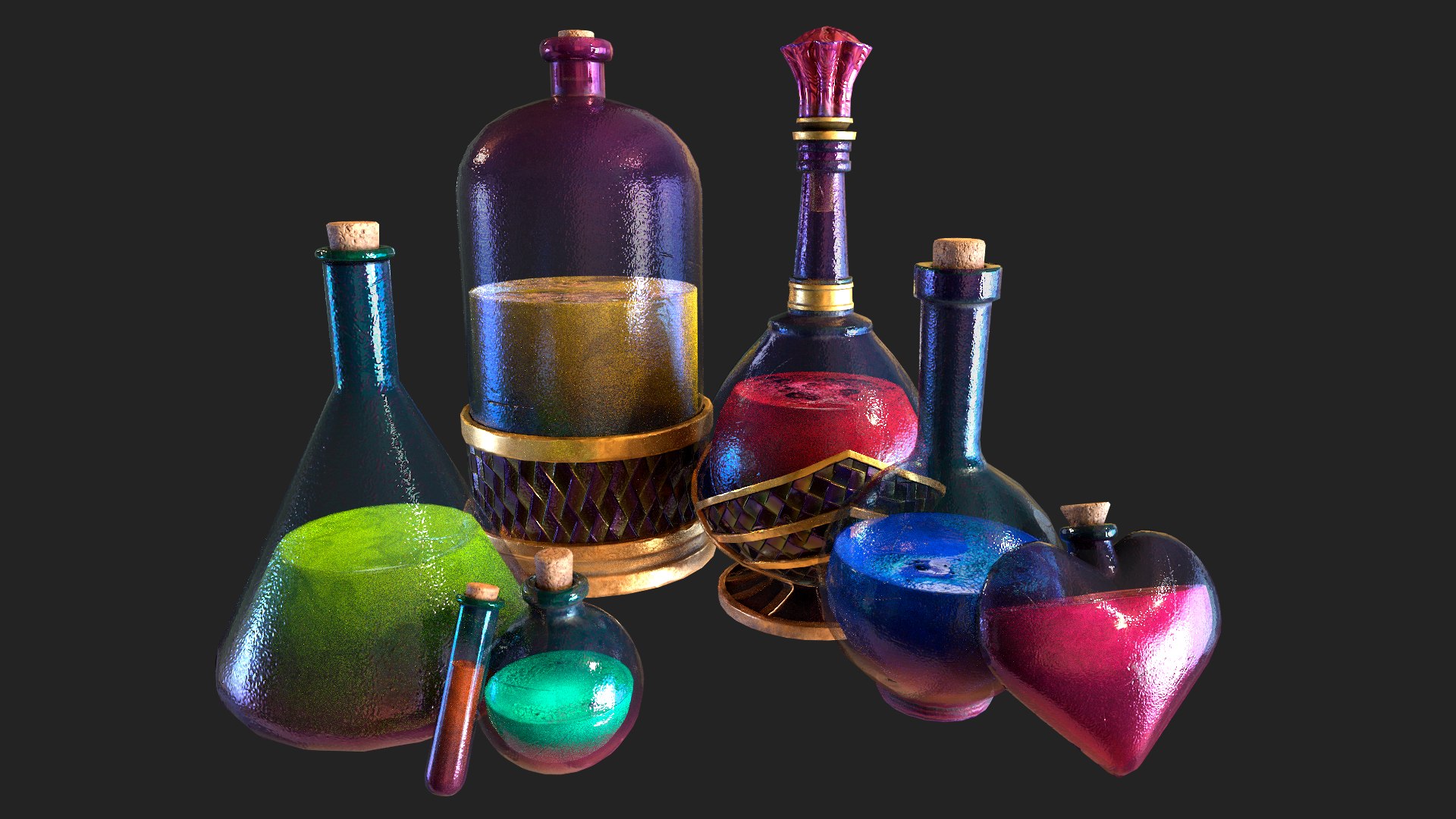 3D Health Potion Bottle Set Model - TurboSquid 1825981