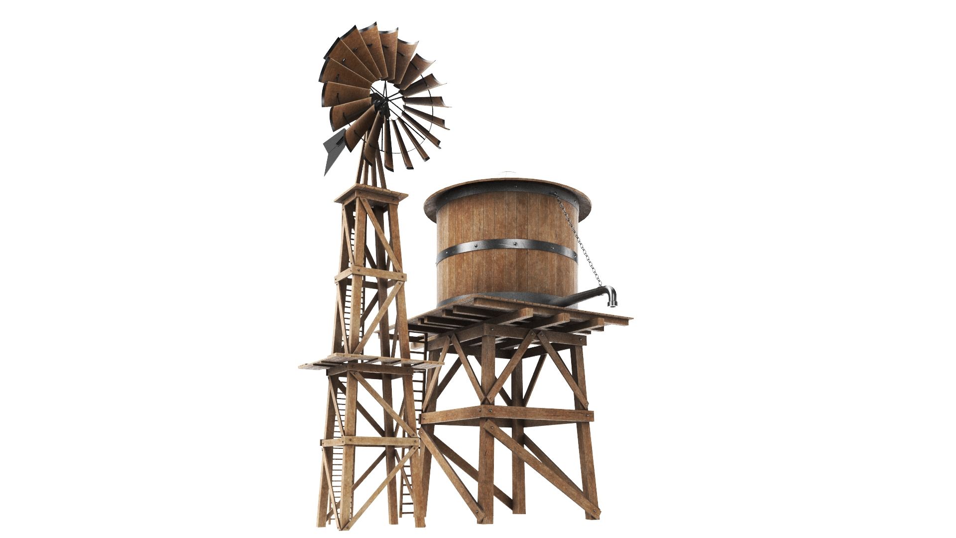 Detailed Windmill With Water Tank Model - TurboSquid 2178028