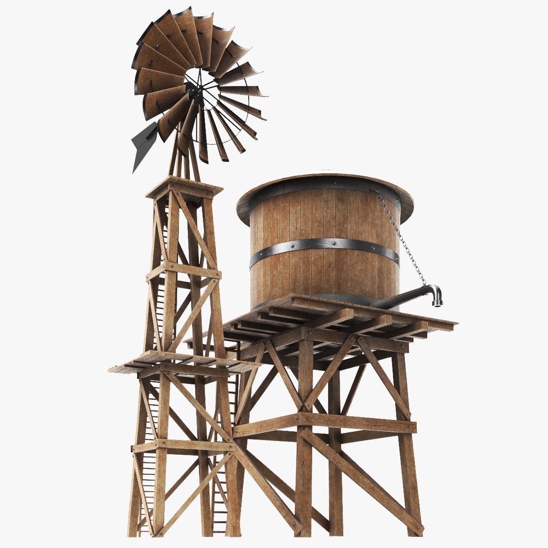Detailed Windmill With Water Tank Model - TurboSquid 2178028