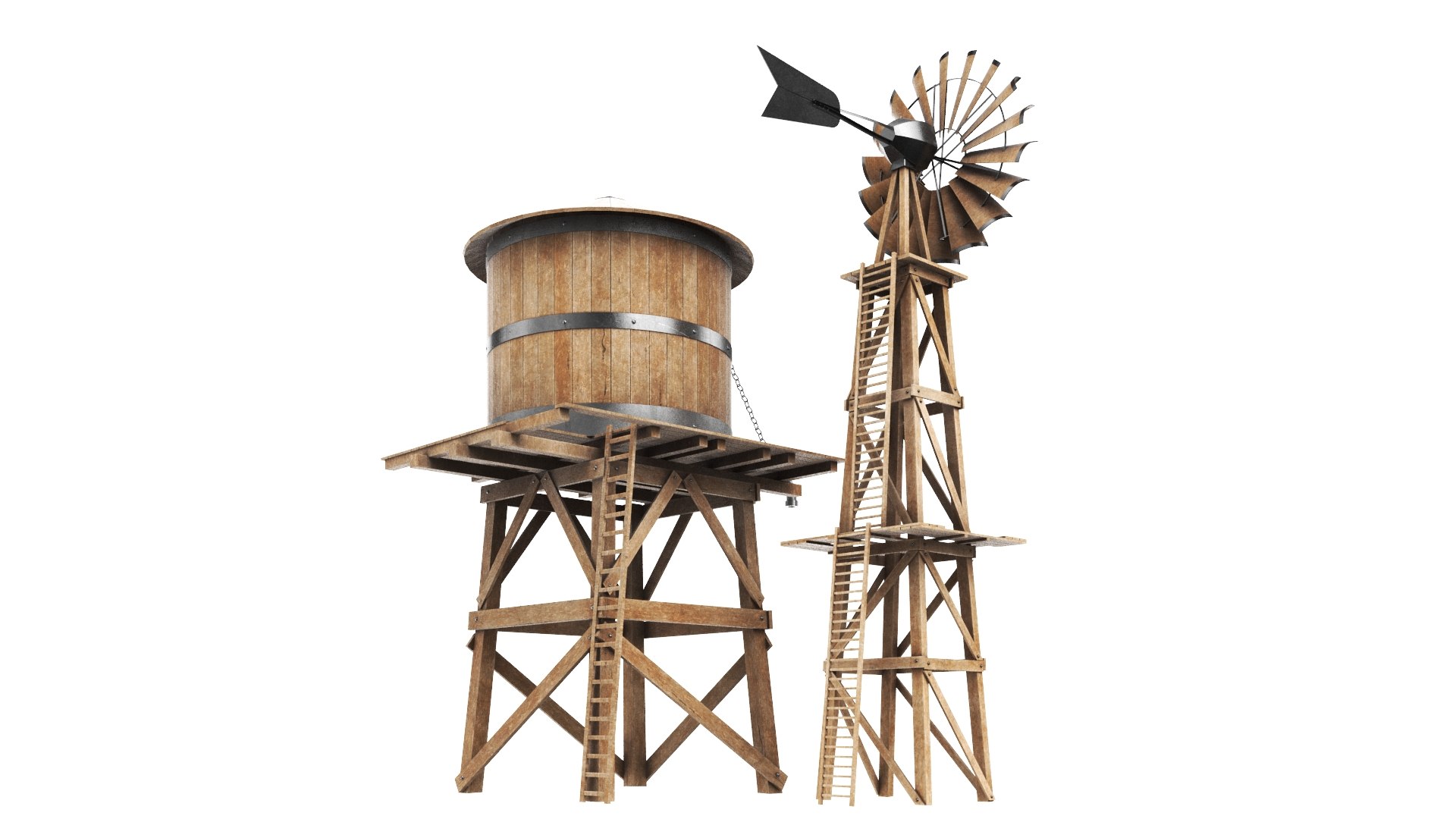 Detailed Windmill With Water Tank Model - TurboSquid 2178028